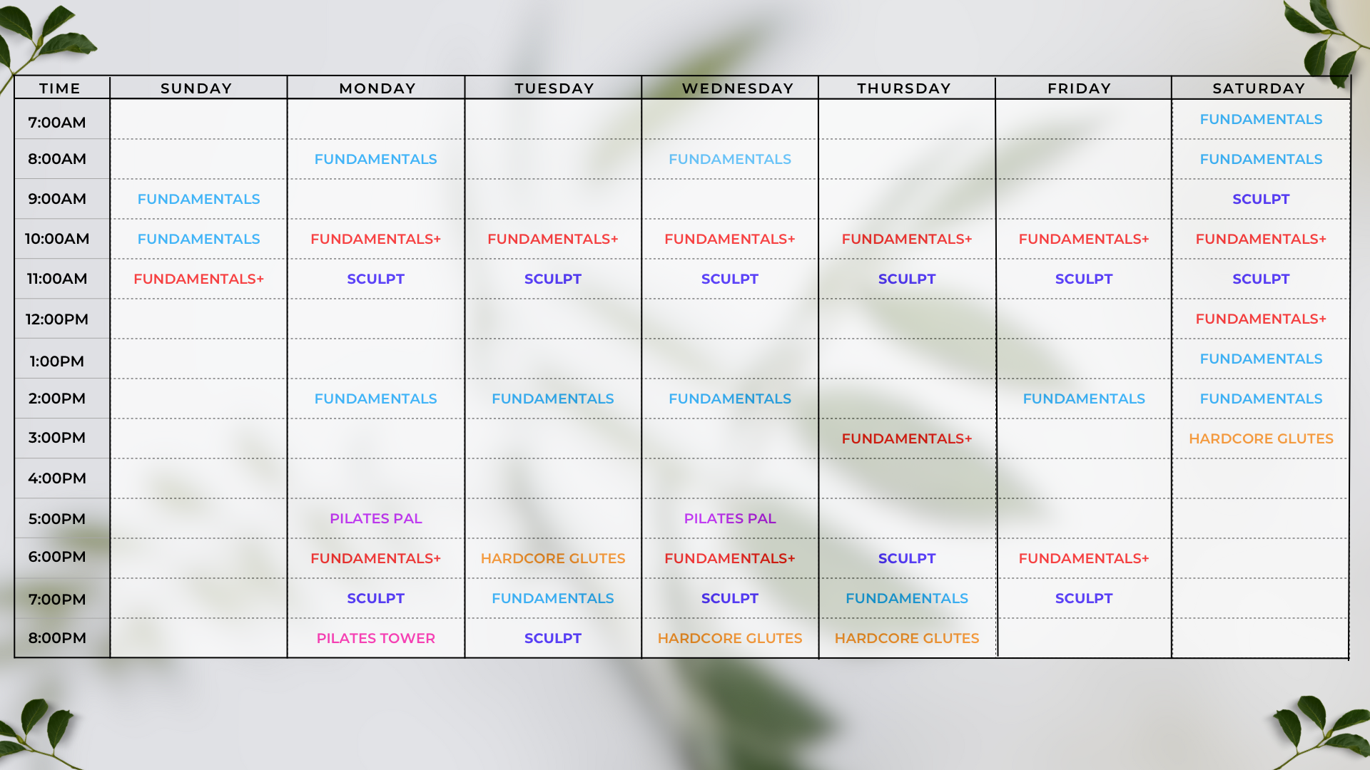 Weekly Schedule – CENTRIC PILATES STUDIO